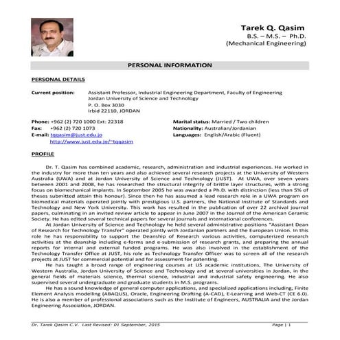 Dr Tarek Qasim-CV | PDF