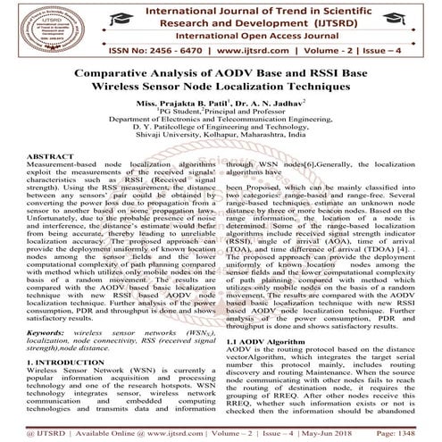 Comparative Analysis Of Aodv Base And Rssi Base Wireless Sensor Node Localization Techniques Pdf