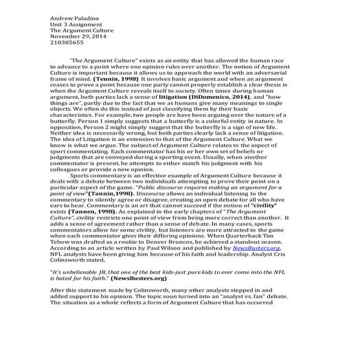 Argument Culture | DOCX | American Football | Sports