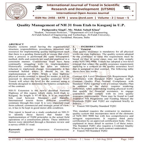 Quality Management of NH 31 from Etah to Kasganj in U.P. | PDF