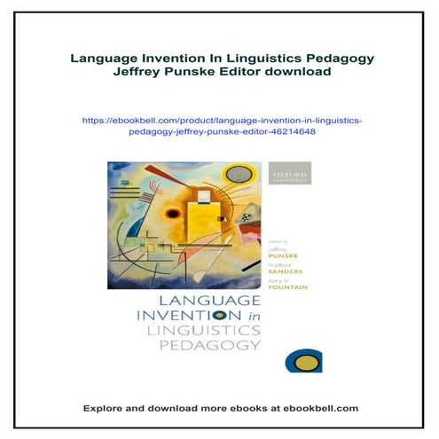 Language Invention In Linguistics Pedagogy Jeffrey Punske Editor | PDF