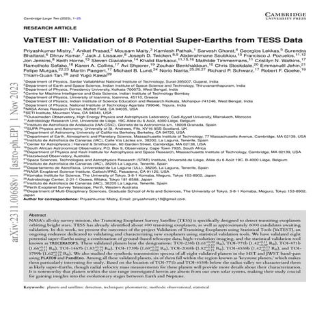 VaTEST III: Validation of 8 Potential Super-Earths from TESS Data | PDF ...