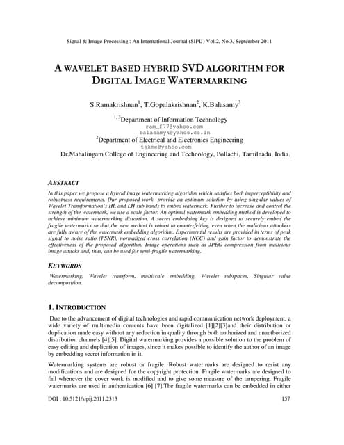 A Wavelet Based Hybrid Svd Algorithm For Digital Image Watermarking Pdf 0831