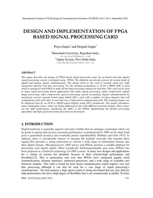 Design And Implementation Of Fpga Based Signal Processing Card Pdf