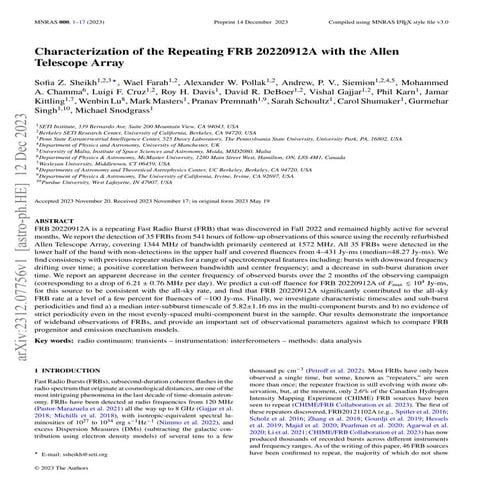Characterization of the Repeating FRB 20220912A with the Allen Telescope Array | PDF | Free Download