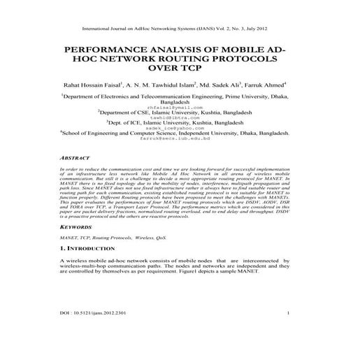 Performance Analysis Of Mobile Adhoc Network Routing Protocols Over Tcp