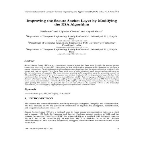 Improving The Secure Socket Layer By Modifying The Rsa Algorithm Pdf