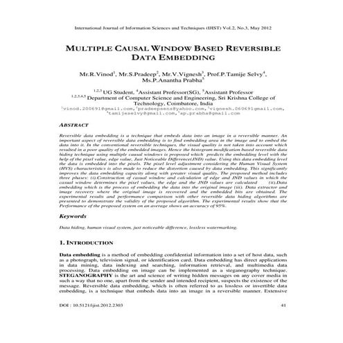 Multiple Causal Window Based Reversible Data Embedding Pdf