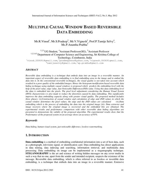 Multiple Causal Window Based Reversible Data Embedding Pdf