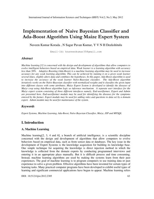 Implementation Of Naive Bayesian Classifier And Ada Boost Algorithm Using Maize Expert System Pdf