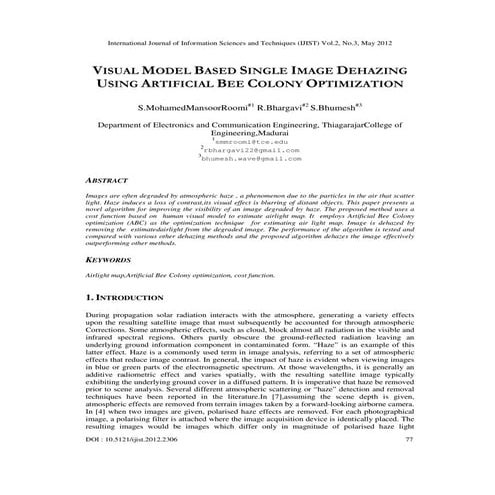 Visual Model Based Single Image Dehazing Using Artificial Bee Colony Optimization Pdf