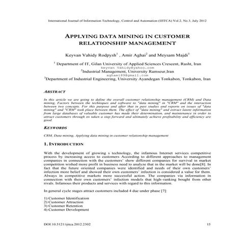 APPLYING DATA MINING IN CUSTOMER RELATIONSHIP MANAGEMENT | PDF