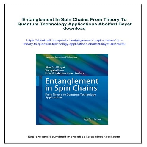 Entanglement In Spin Chains From Theory To Quantum Technology ...