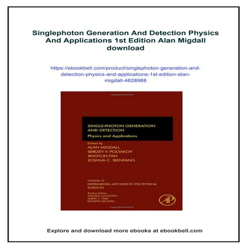 Singlephoton Generation And Detection Physics And Applications 1st ...