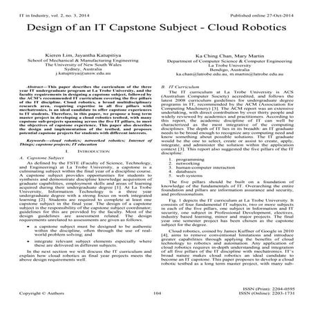 Design of an IT Capstone Subject - Cloud Robotics | PDF