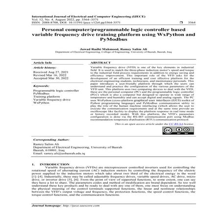 Personal Computer Programmable Logic Controller Based Variable Frequency Drive Training Platform