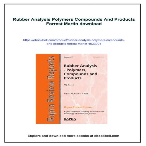 Rubber Analysis Polymers Compounds And Products Forrest Martin | PDF