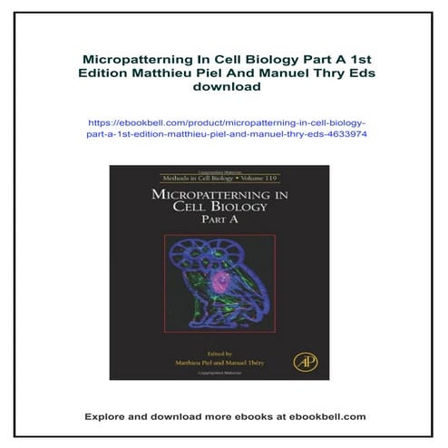 Micropatterning In Cell Biology Part A 1st Edition Matthieu Piel And ...