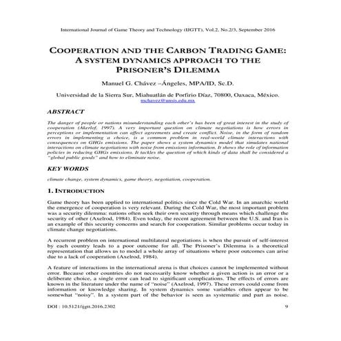 COOPERATION AND THE CARBON TRADING GAME: A SYSTEM DYNAMICS APPROACH TO THE PRISONER’S DILEMMA | PDF
