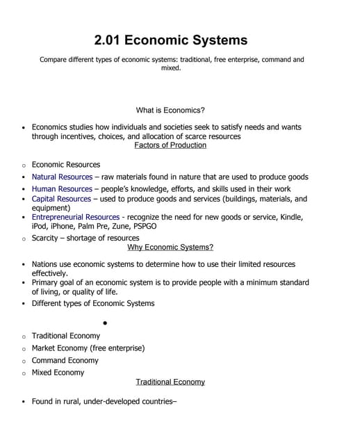 Economic Systems Comparison Basics .ppt
