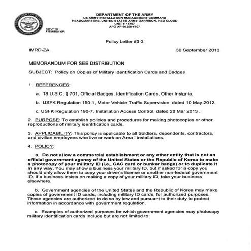 Policy on Copies of Military Identification Cards and Badges | PDF