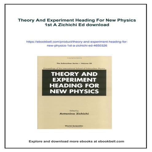 Theory And Experiment Heading For New Physics 1st A Zichichi Ed | PDF