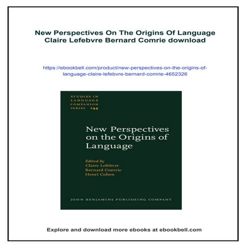 New Perspectives On The Origins Of Language Claire Lefebvre Bernard ...