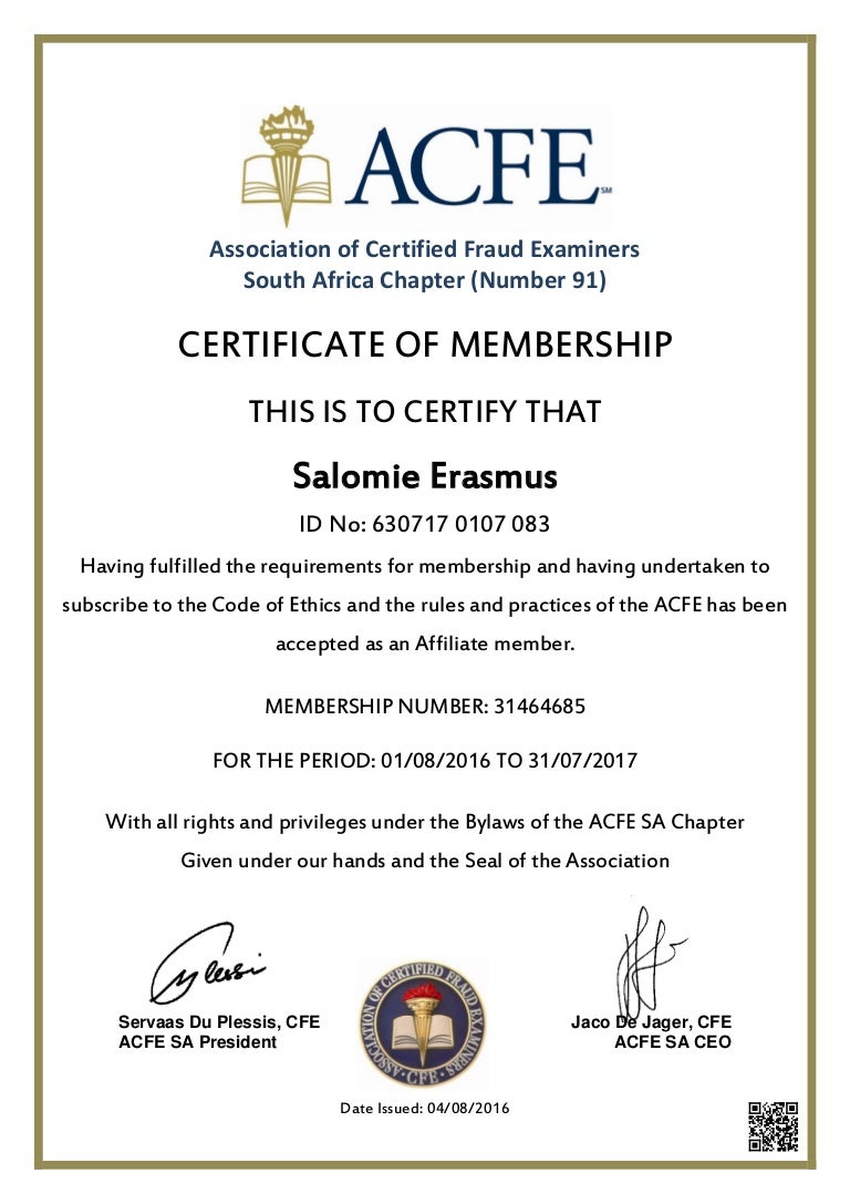 Membership Certificate ACFE
