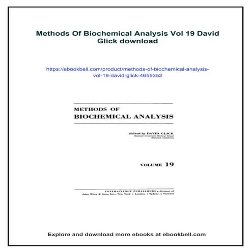 Methods Of Biochemical Analysis Vol 19 David Glick | PDF