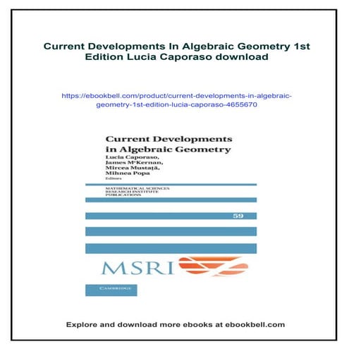 Current Developments In Algebraic Geometry 1st Edition Lucia Caporaso | PDF