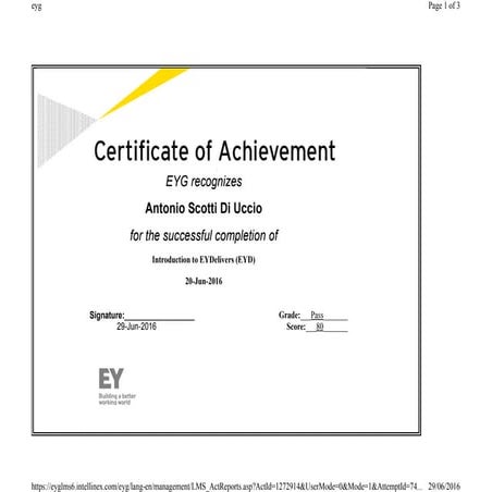 EY Delivers Certificate | PDF