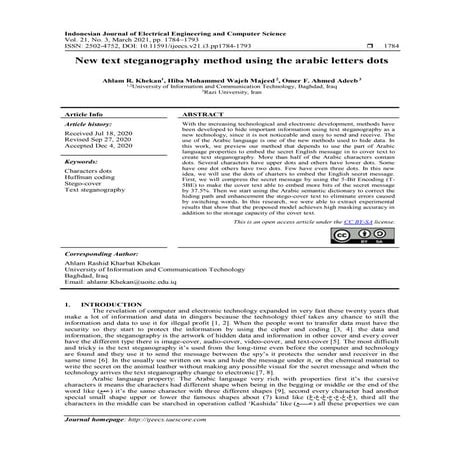 New text steganography method using the arabic letters dots | PDF