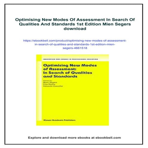 Optimising New Modes Of Assessment In Search Of Qualities And Standards ...