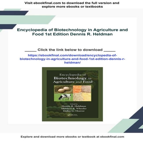 Encyclopedia of Biotechnology in Agriculture and Food 1st Edition ...