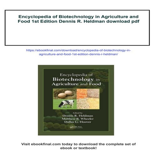 Encyclopedia of Biotechnology in Agriculture and Food 1st Edition ...