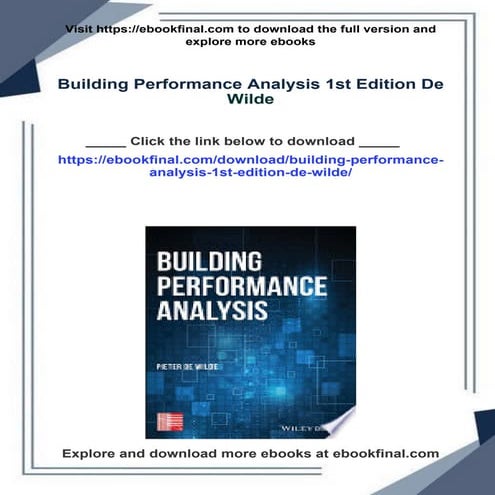 Building Performance Analysis 1st Edition De Wilde 2025 scribd download | PDF