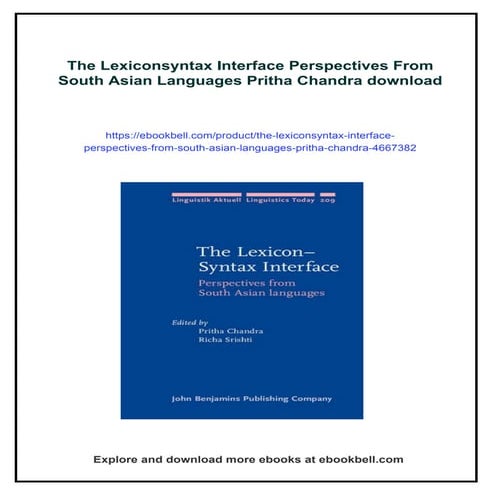 The Lexiconsyntax Interface Perspectives From South Asian Languages Pritha Chandra | PDF