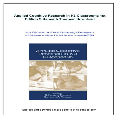 Applied Cognitive Research In K3 Classrooms 1st Edition S Kenneth ...