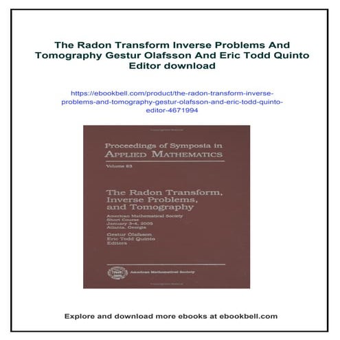The Radon Transform Inverse Problems And Tomography Gestur Olafsson And ...