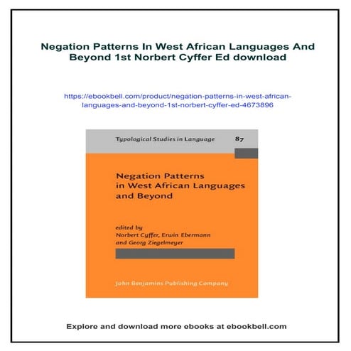Negation Patterns In West African Languages And Beyond 1st Norbert ...
