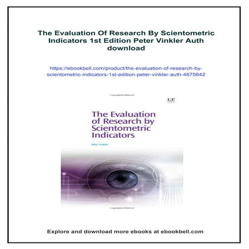 The Evaluation Of Research By Scientometric Indicators 1st Edition ...