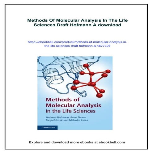 Methods Of Molecular Analysis In The Life Sciences Draft Hofmann A | PDF
