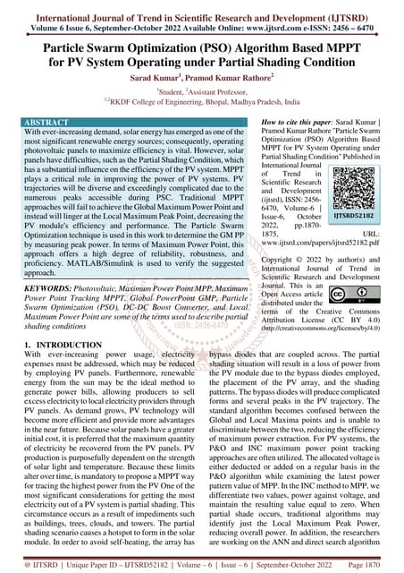 Solar PV Model With MPPT (P & O method) | PPTX