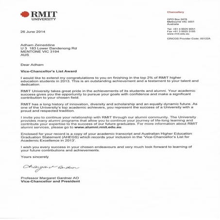 RMIT VC List Award | PDF