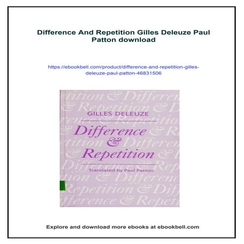 Difference And Repetition Gilles Deleuze Paul Patton | PDF