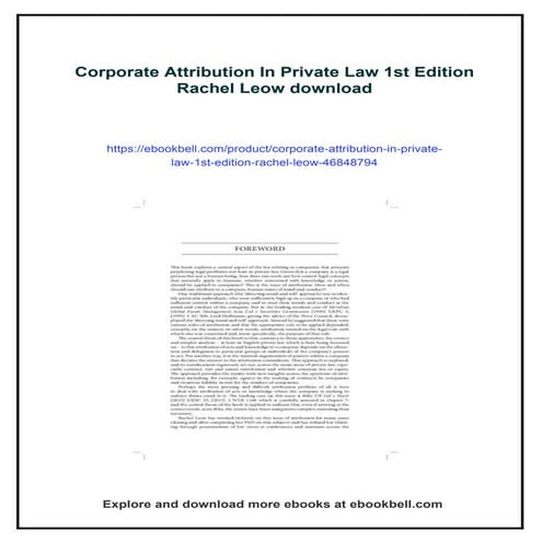Corporate Attribution In Private Law 1st Edition Rachel Leow | PDF