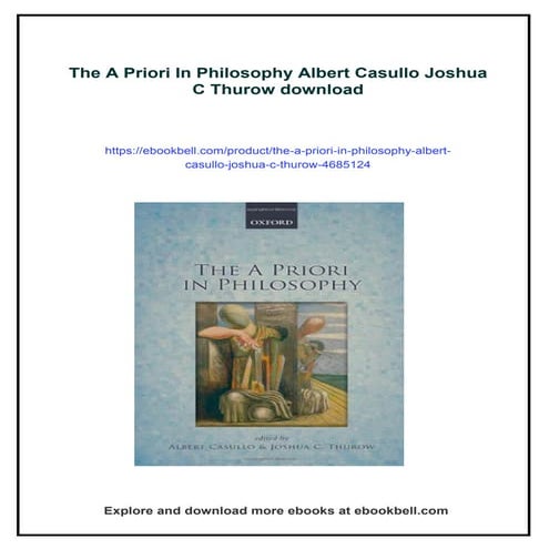 The A Priori In Philosophy Albert Casullo Joshua C Thurow | PDF