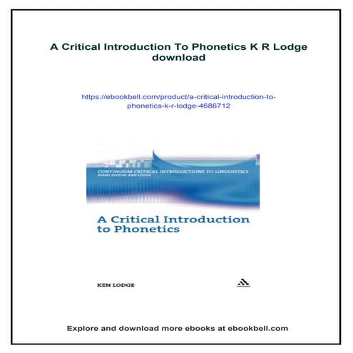 A Critical Introduction To Phonetics K R Lodge | PDF
