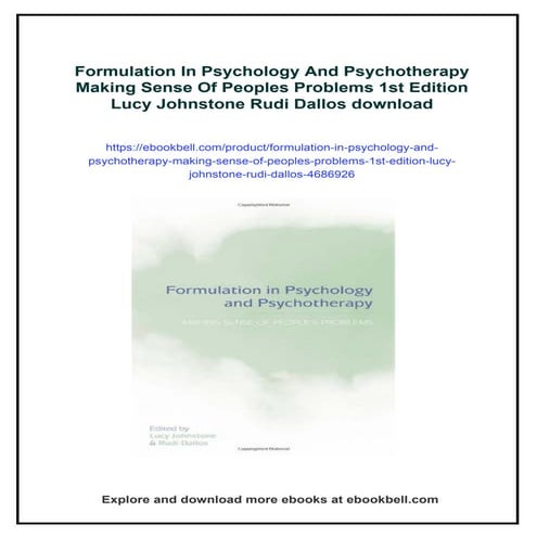 Formulation In Psychology And Psychotherapy Making Sense Of Peoples ...
