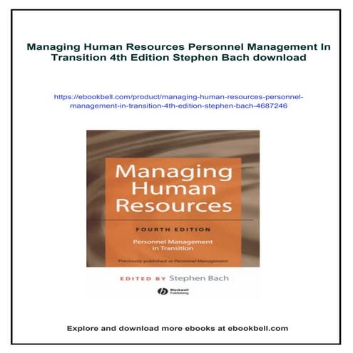 Managing Human Resources Personnel Management In Transition 4th Edition ...